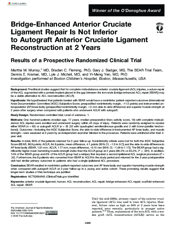 (PDF) Bridge-Enhanced Anterior Cruciate Ligament Repair Is Not Inferior ...