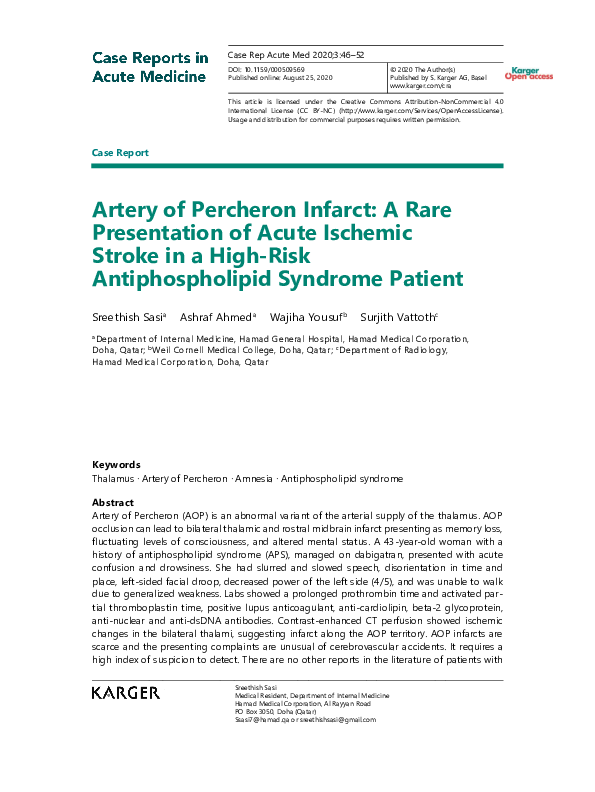 (PDF) Artery of Percheron Infarct: A Rare Presentation of Acute ...