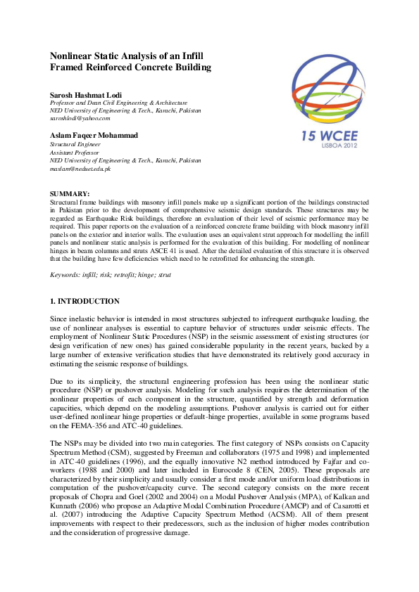 (PDF) Nonlinear Static Analysis of an Infill Framed Reinforced Concrete Building