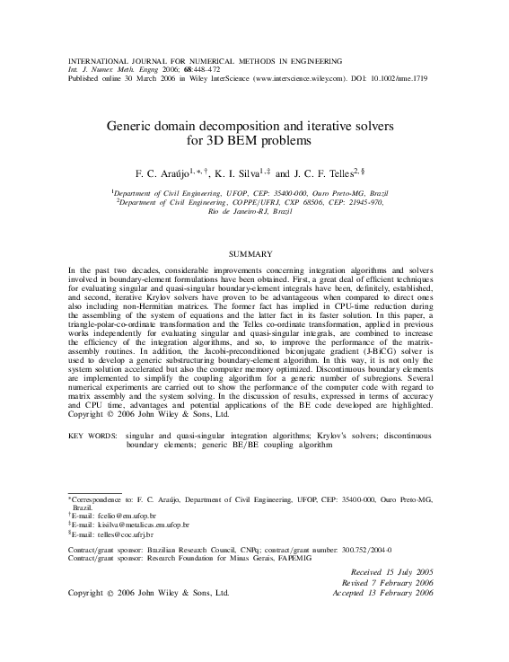 (PDF) Generic domain decomposition and iterative solvers for 3D BEM ... (PDF) Generic domain decomposition and iterative solvers for 3D BEM ...