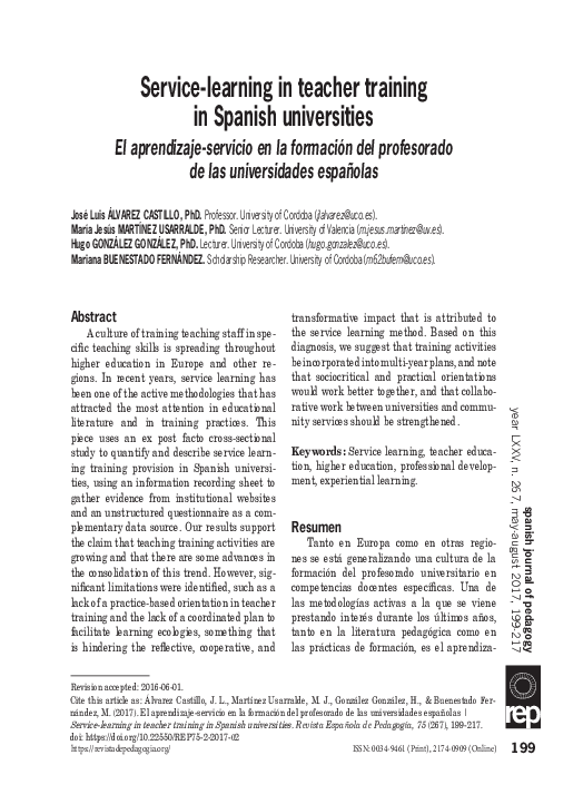 (PDF) Service-learning in teacher training in Spanish universities