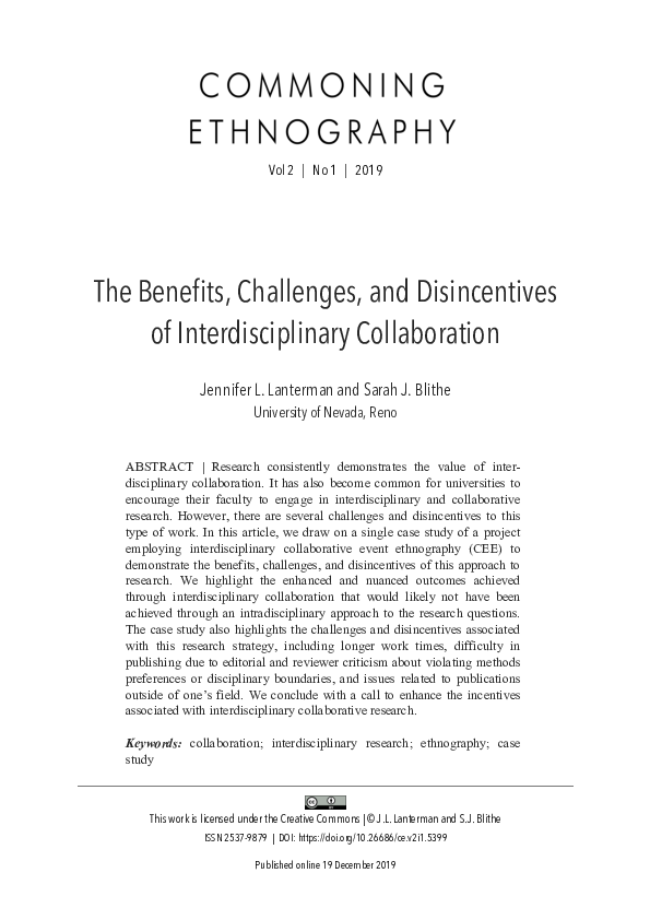 (PDF) The Benefits, Challenges, and Disincentives of Interdisciplinary ...