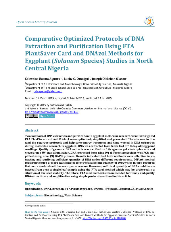 (PDF) Comparative Optimized Protocols of DNA Extraction and ...