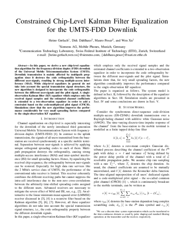 (PDF) Constrained Chip-Level Kalman Filter Equalization for the UMTS-FDD Downlink