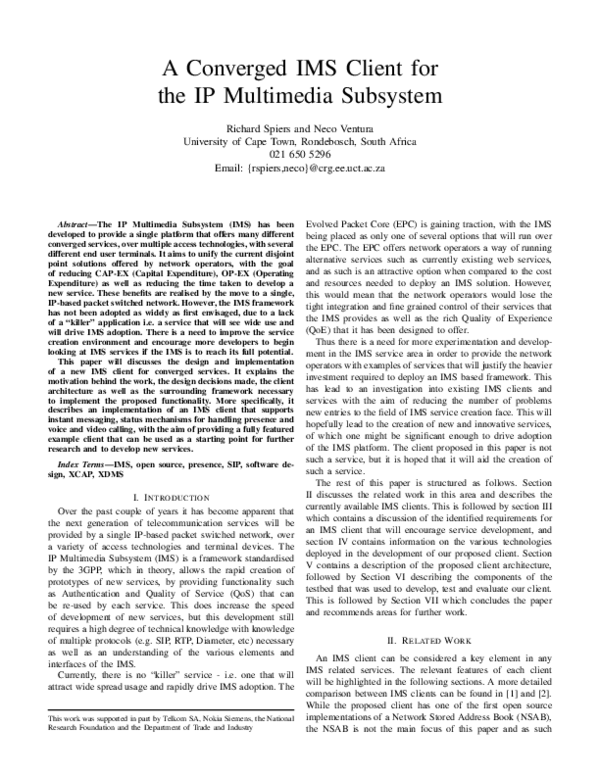 (PDF) A Converged IMS Client for the IP Multimedia Subsystem