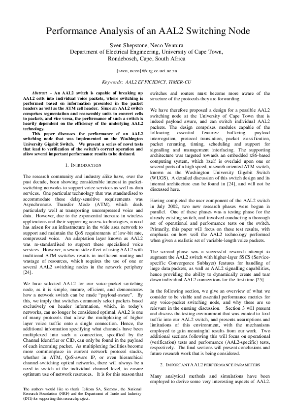 (PDF) Performance Analysis of an AAL2 Switching Node