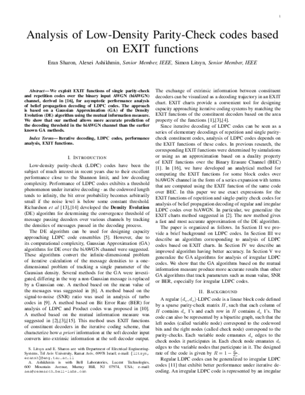 Pdf Analysis Of Low Density Parity Check Codes Based On Exit Functions