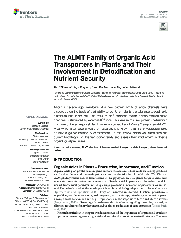 (PDF) The ALMT Family of Organic Acid Transporters in Plants and Their ...