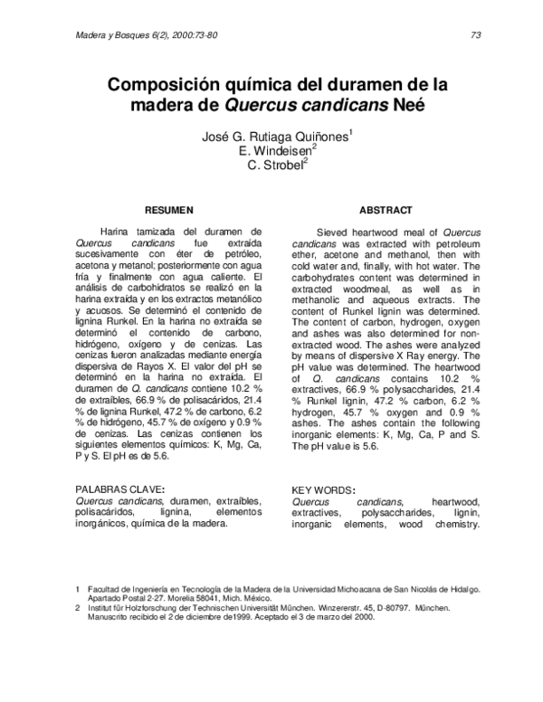 (PDF) Composición química del duramen de la madera de Quercus candicans Neé