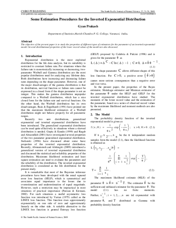 (PDF) Some estimation procedures for the inverted exponential distribution