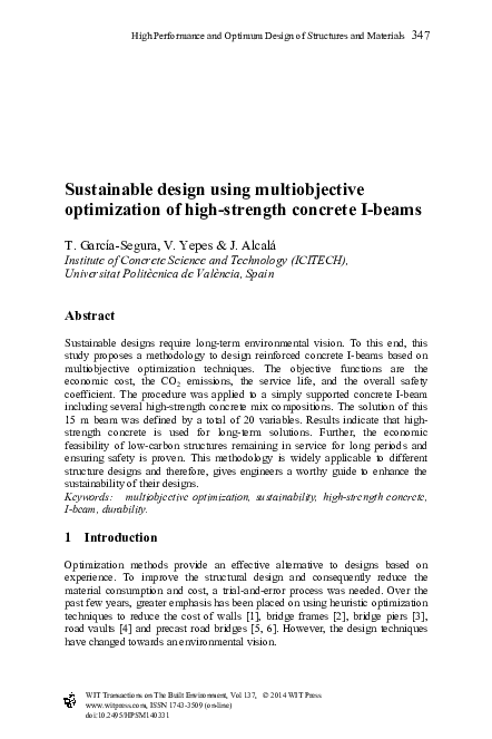Pdf Sustainable Design Using Multiobjective Optimization Of High
