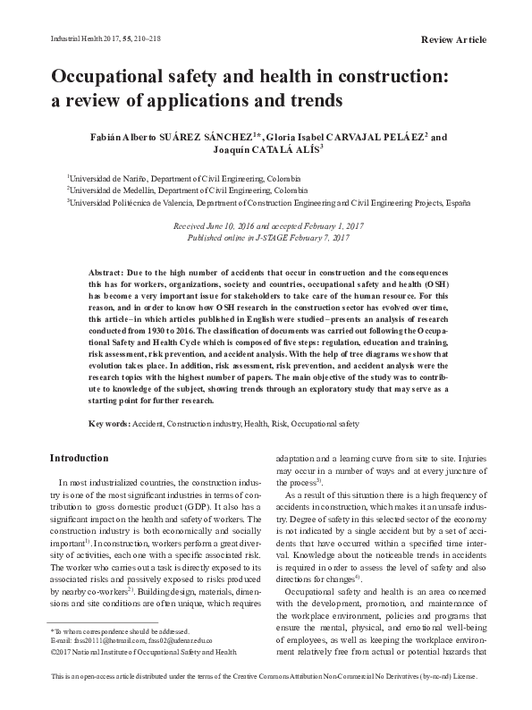 (PDF) Occupational safety and health in construction: a review of ...