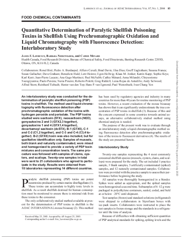 (PDF) Quantitative Determination of Paralytic Shellfish Poisoning ...