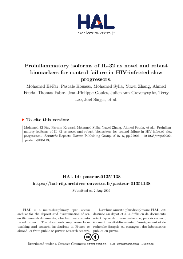 (PDF) Proinflammatory isoforms of IL-32 as novel and robust biomarkers ...