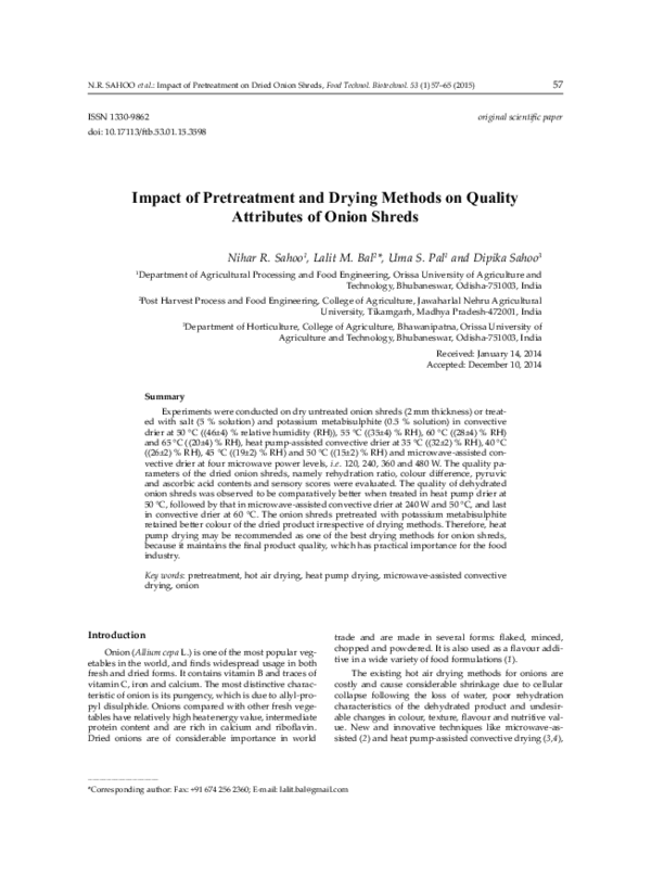 Pdf Impact Of Pretreatment And Drying Methods On Quality Attributes