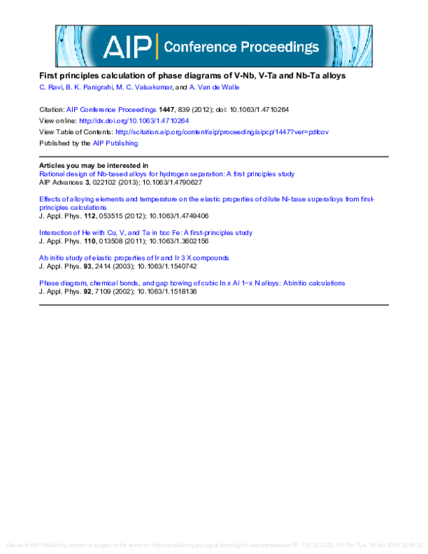 (PDF) First principles calculation of phase diagrams of V-Nb, V-Ta and ...