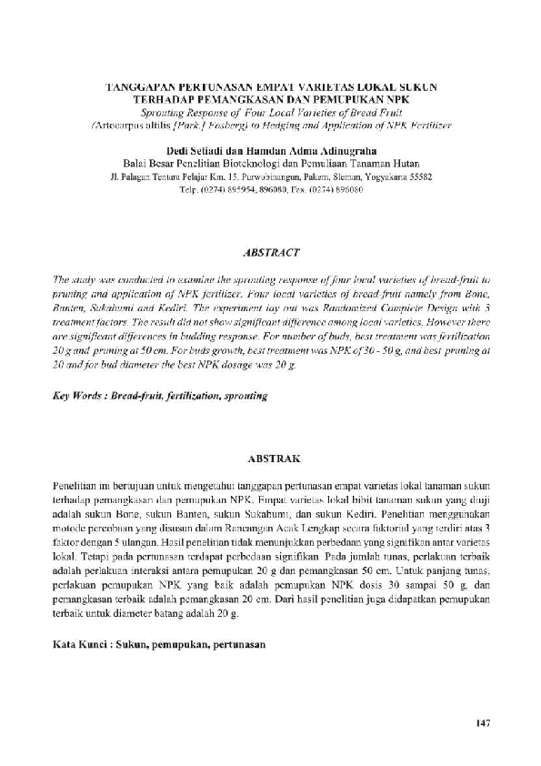 (PDF) Tanggapan Pertunasan Empat Varietas Lokal, Sukun Terhadap ...