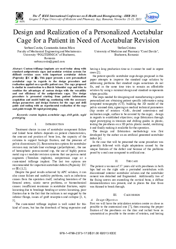 (PDF) Design and realization of a personalized acetabular cage for a ...
