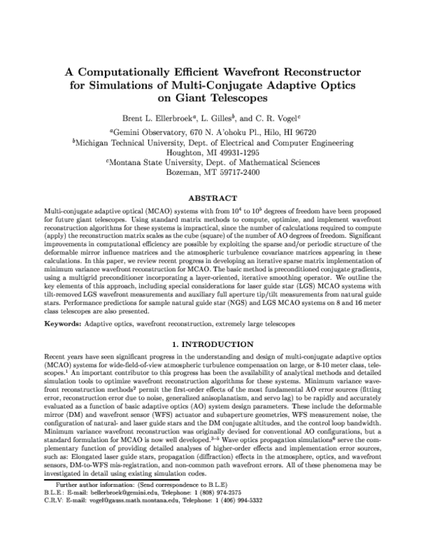 Pdf Computationally Efficient Wavefront Reconstructor For Simulation