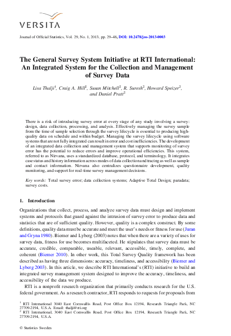 (PDF) The General Survey System Initiative at RTI International: An ...