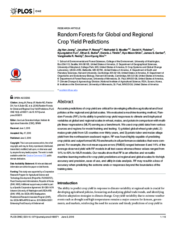 (PDF) Random Forests for Global and Regional Crop Yield Predictions