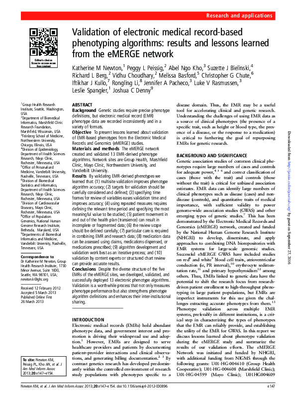Pdf Validation Of Electronic Medical Record Based Phenotyping Algorithms Results And Lessons