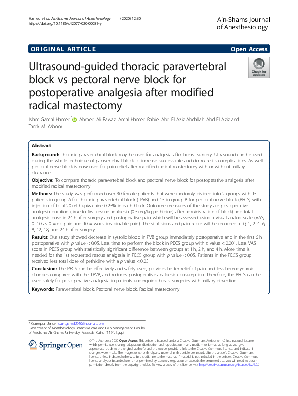 (PDF) Ultrasound-guided thoracic paravertebral block vs pectoral nerve ...