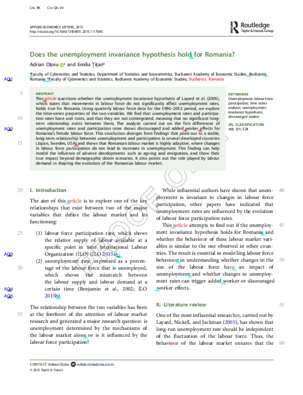 (PDF) Does the unemployment invariance hypothesis hold for Romania