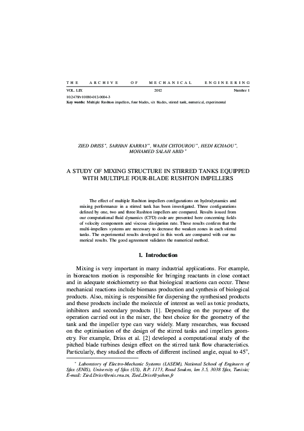 (PDF) A Study of Mixing Structure in Stirred Tanks Equipped with ...