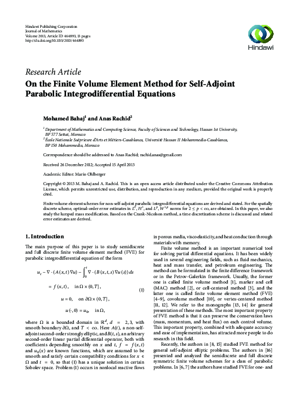 Pdf On The Finite Volume Element Method For Self Adjoint Parabolic