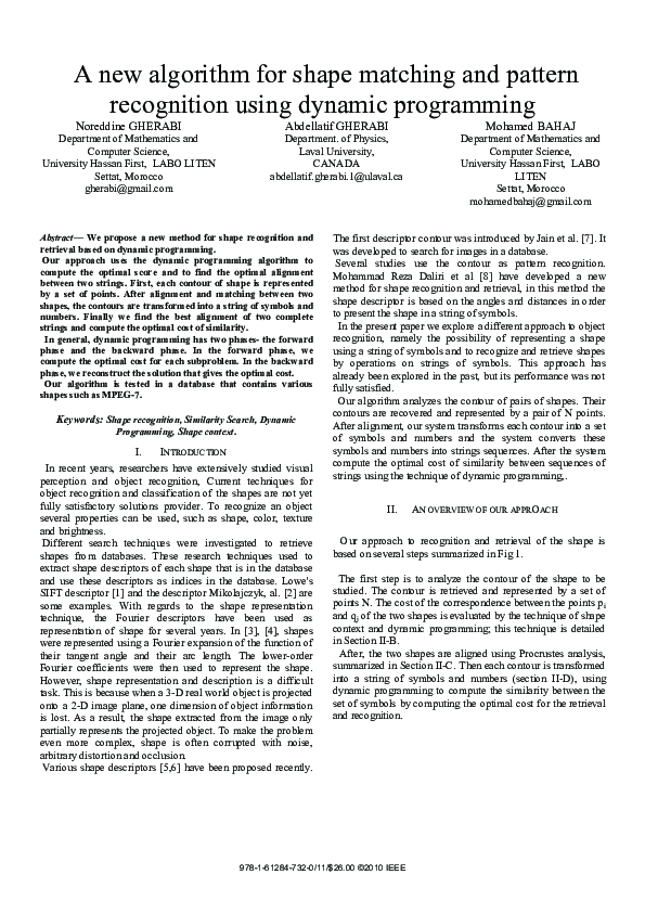 Pdf A New Algorithm For Shape Matching And Pattern Recognition Using Dynamic Programming 2886