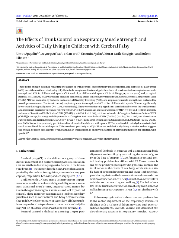 (PDF) The Effects of Trunk Control on Respiratory Muscle Strength and ...
