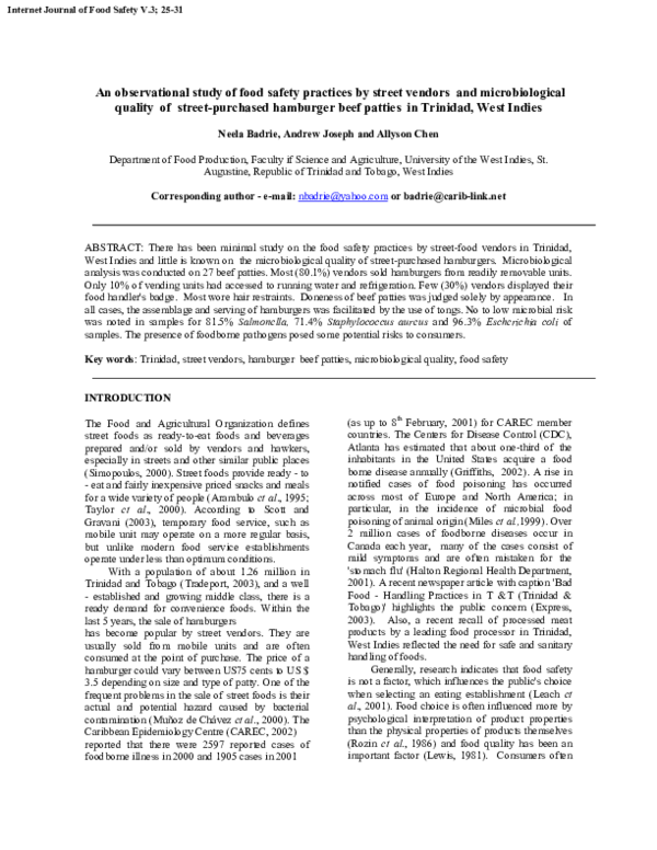 (PDF) An observational study of food safety practices by street vendors ...