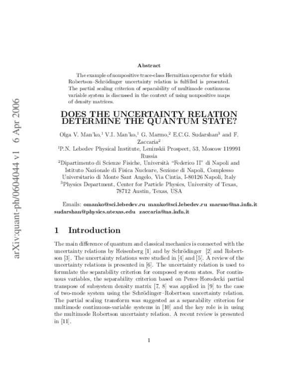 (PDF) Does the uncertainty relation determine the quantum state?
