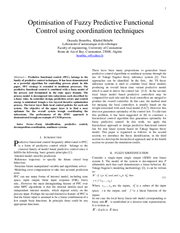 (PDF) Optimisation of Fuzzy Predictive Functional Control using coordination techniques ...