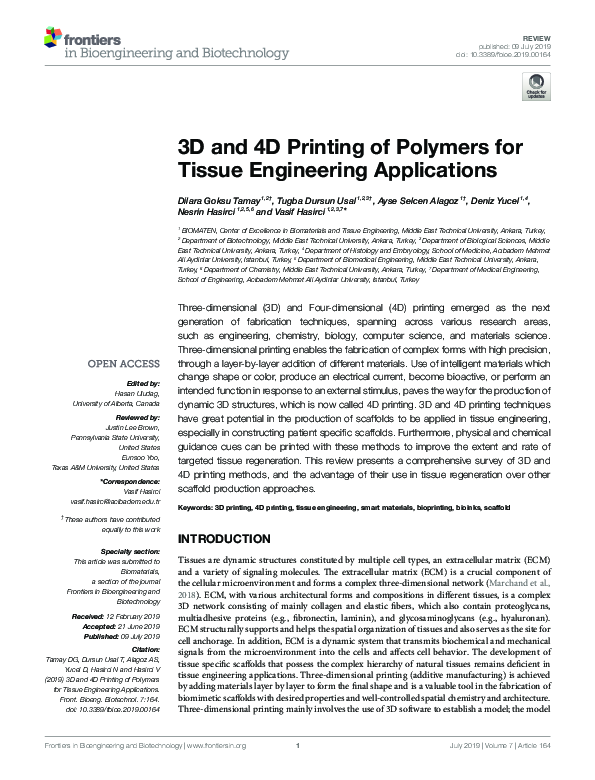 (PDF) 3D and 4D Printing of Polymers for Tissue Engineering Applications