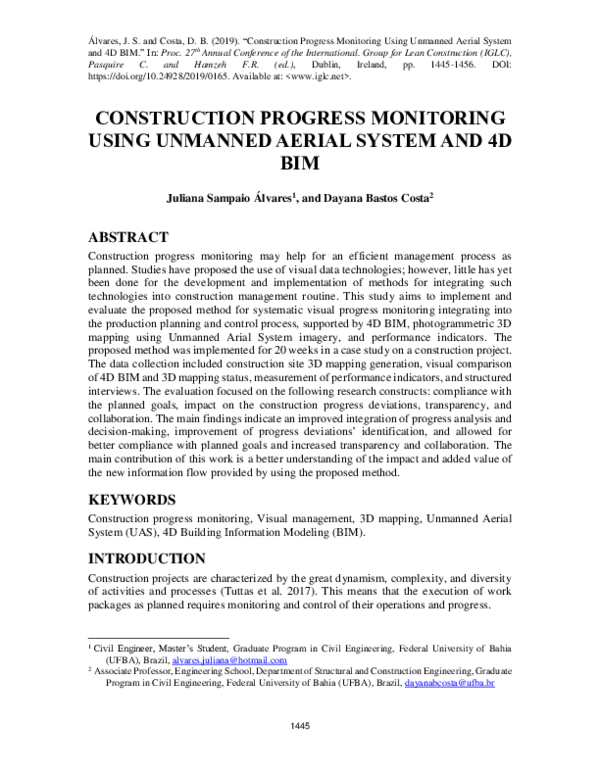 (PDF) Construction Progress Monitoring Using Unmanned Aerial System and ...