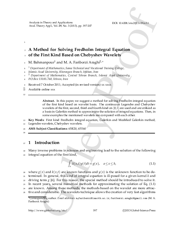 Pdf A Method For Solving Fredholm Integral Equations Of The First Kind Based On Chebyshev Wavelets