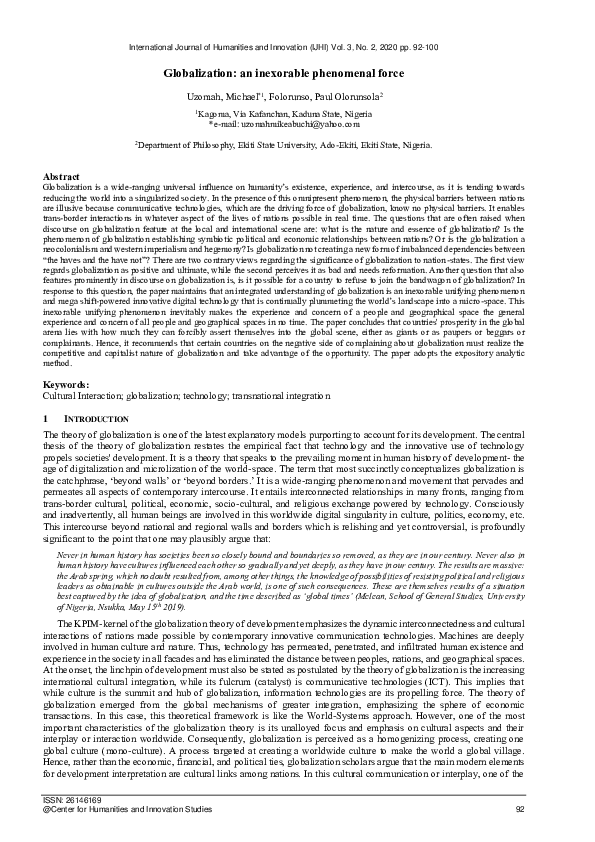 (PDF) Globalization: An Inexorable Phenomenal Force
