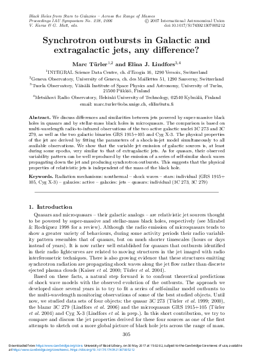 (PDF) Synchrotron outbursts in Galactic and extragalactic jets, any ...
