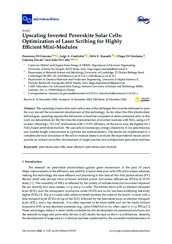 (PDF) Upscaling Inverted Perovskite Solar Cells: Optimization of Laser ...