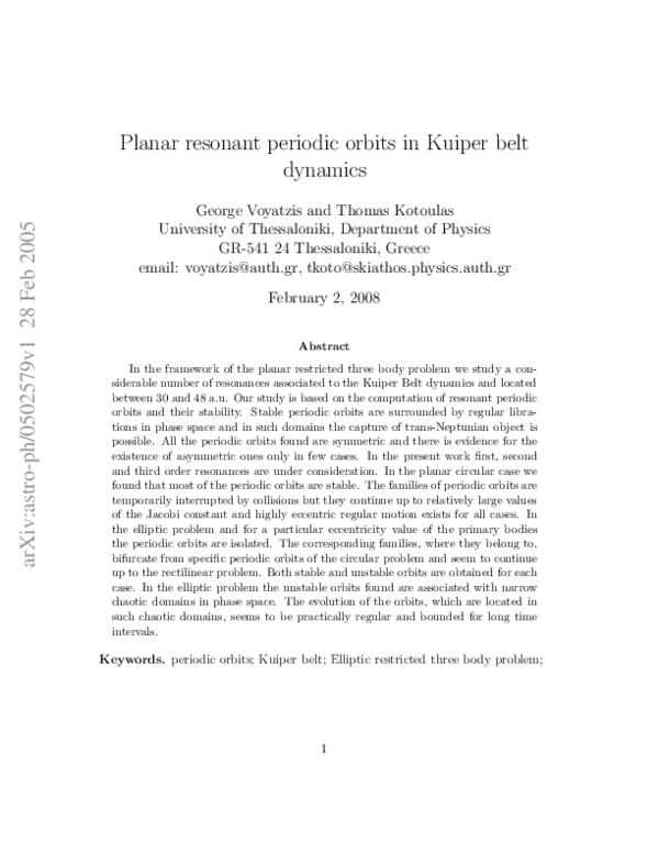 (PDF) Planar resonant periodic orbits in Kuiper belt dynamics