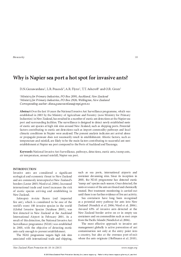 (PDF) Why is Napier sea port a hot spot for invasive ants