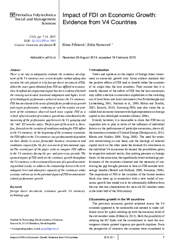 (PDF) Impact of FDI on Economic Growth: Evidence from V4 Countries