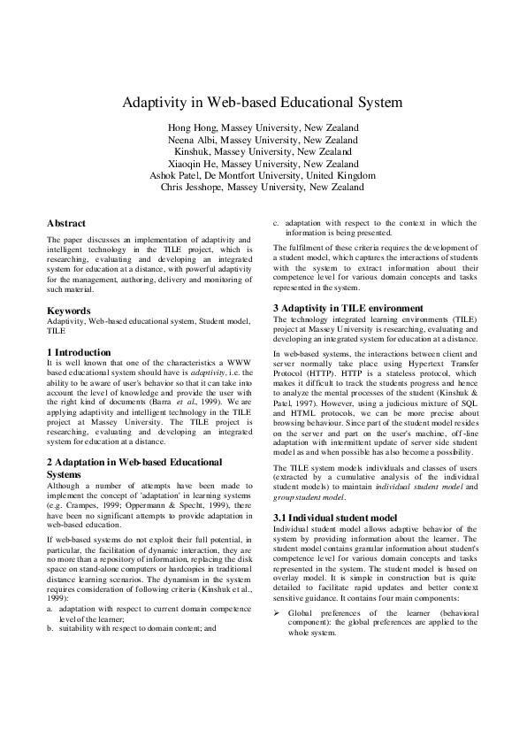 (PDF) Adaptivity in Web-based Educational System