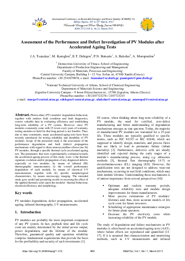 (PDF) Assessment of the Performance and Defect Investigation of PV ...