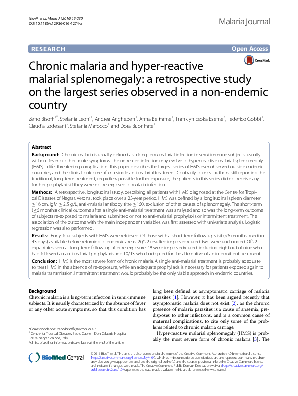 (PDF) Chronic malaria and hyper-reactive malarial splenomegaly: a ...