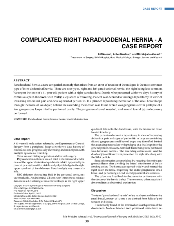 (PDF) Complicated Right Paraduodenal Hernia - a Case Report
