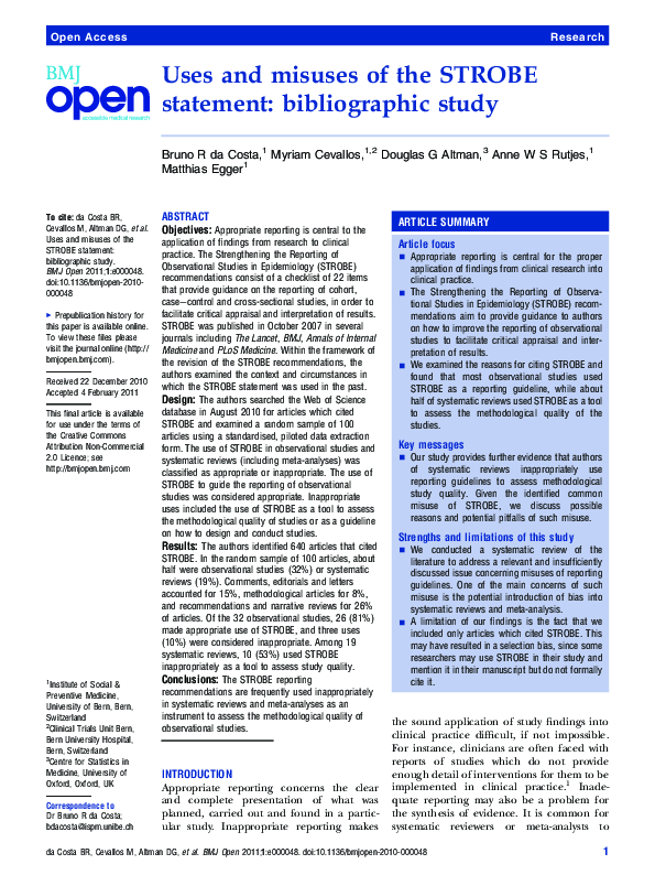 (PDF) Uses and misuses of the STROBE statement: bibliographic study