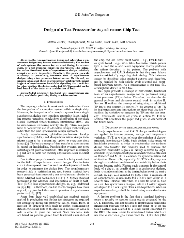 Pdf Design Of A Test Processor For Asynchronous Chip Test